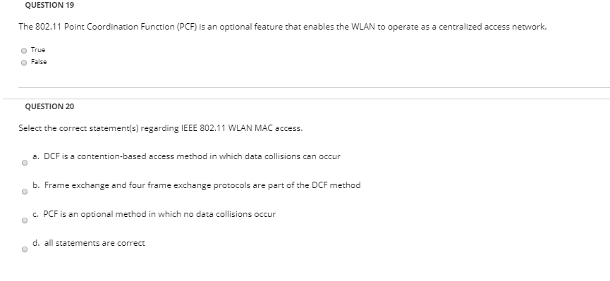 Solved Question 19 The 802 11 Point Coordination Function