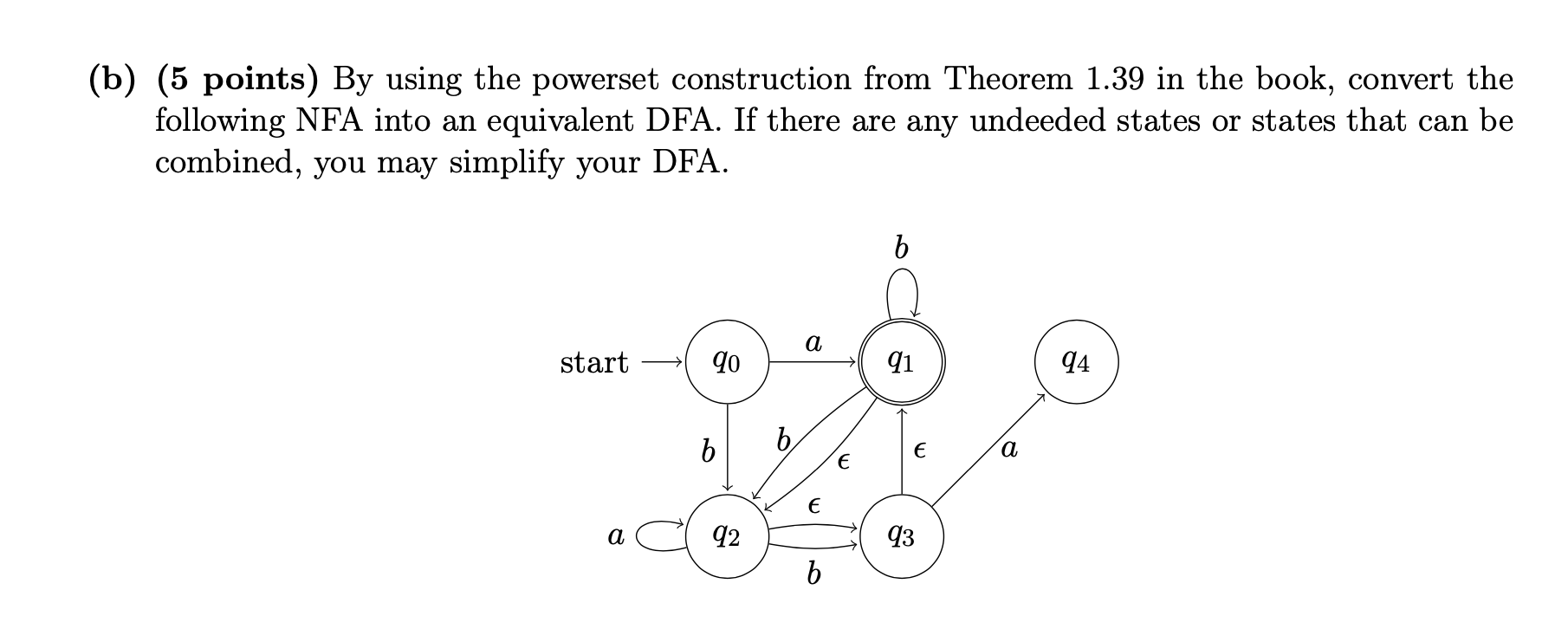 Solved (b) (5 points) By using the powerset construction | Chegg.com
