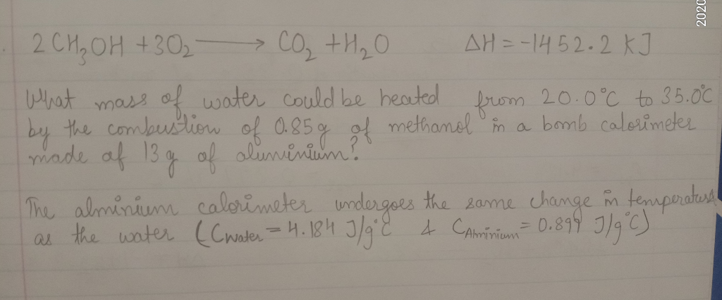 Solved 202C 2 CH₂OH +3 0₂ CO + H₂O AH = -14 52.2 kJ What | Chegg.com