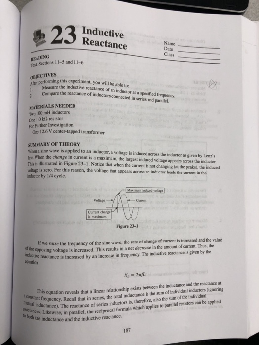 Solved Inductive Reactance Name Class READING Text, Sections | Chegg.com