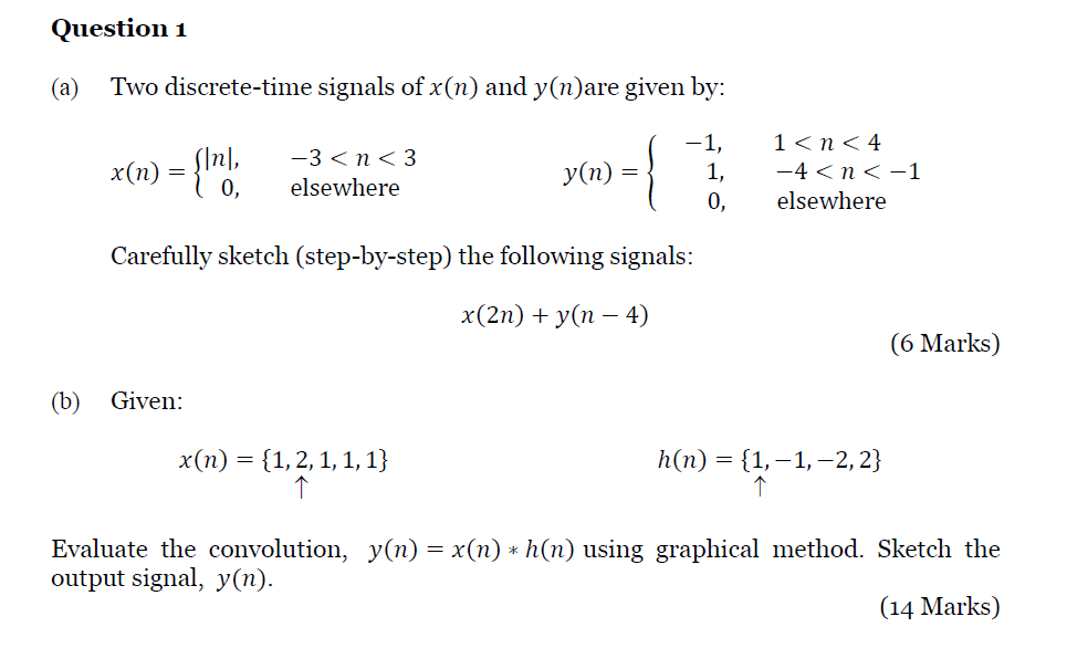 Solved Question 1 (a) Two discrete-time signals of x(n) and | Chegg.com