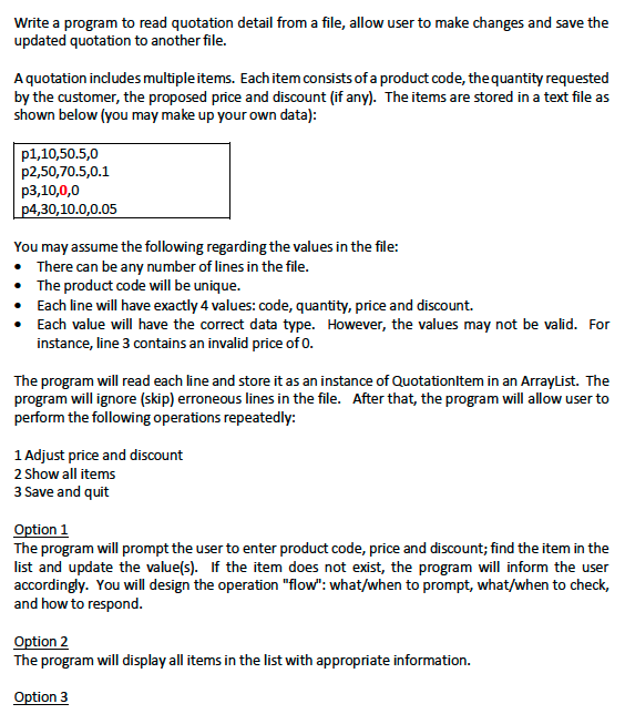 Solved Write a program to read quotation detail from a file, | Chegg.com