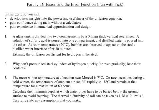 Part 1: Diffusion and the Error Function (Fun with | Chegg.com