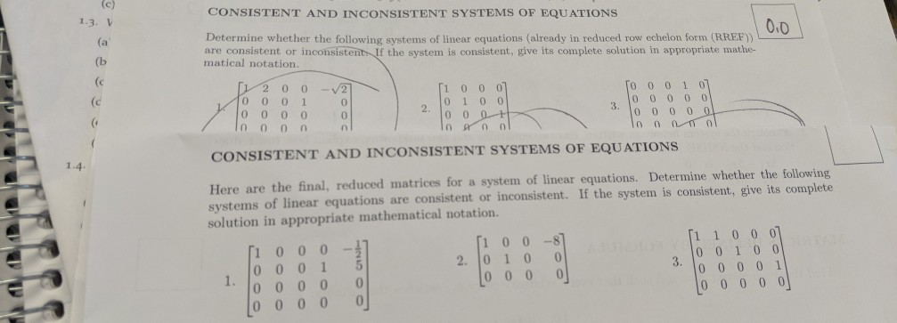 Solved CONSISTENT AND INCONSISTENT SYSTEMS OF EQUATIONS 1.3. | Chegg.com