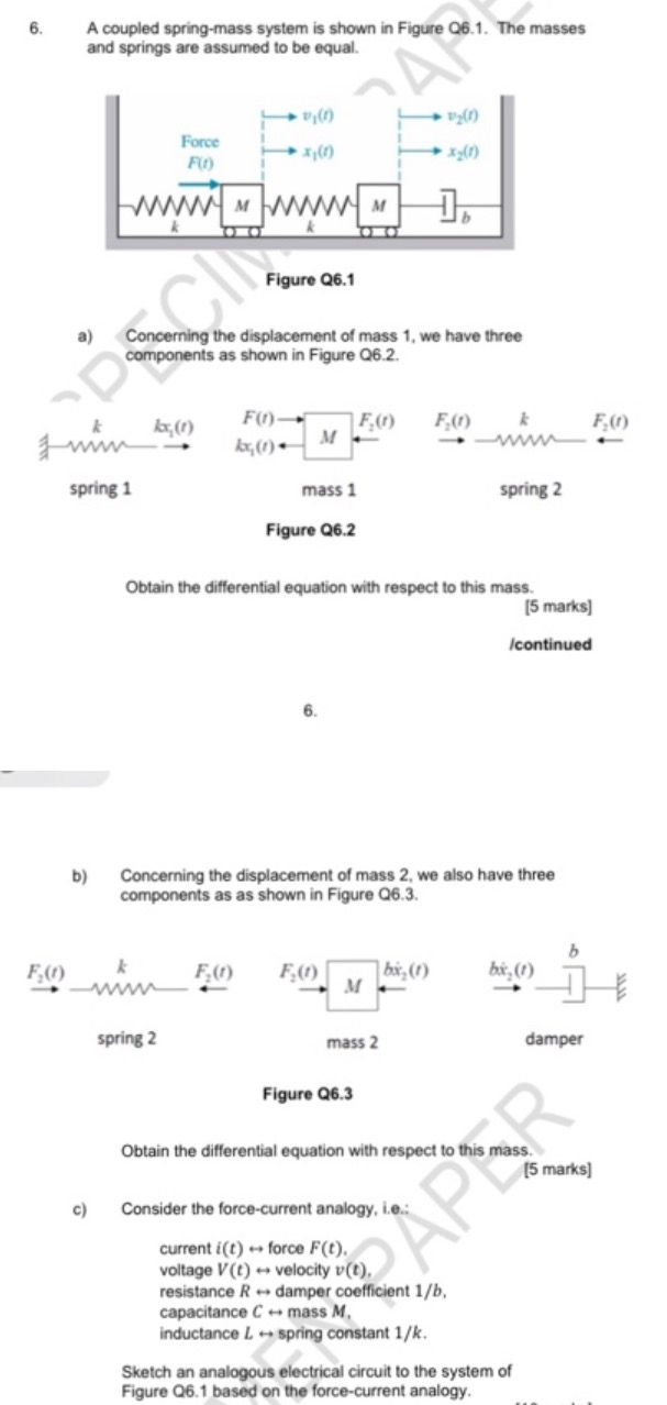 Solved 6. A coupled spring-mass system is shown in Figure | Chegg.com