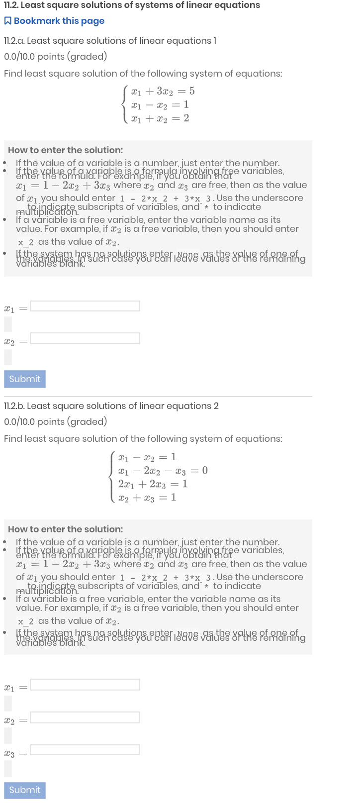 Solved 11.2. Least square solutions of systems of linear | Chegg.com