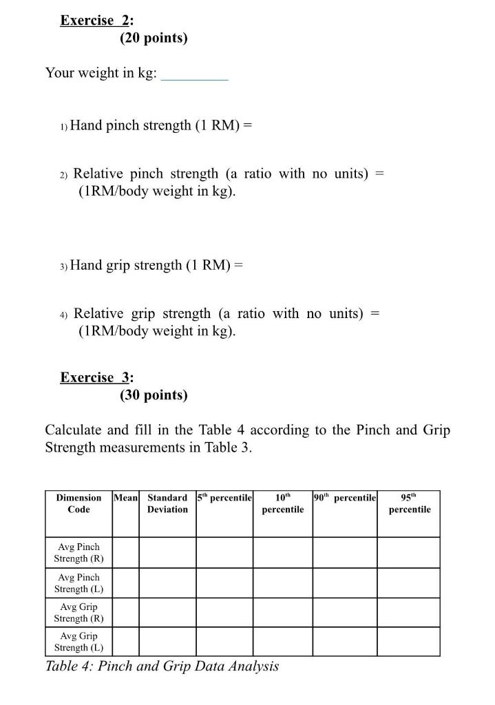 Pinch Strength and Grip Strength measurements are | Chegg.com