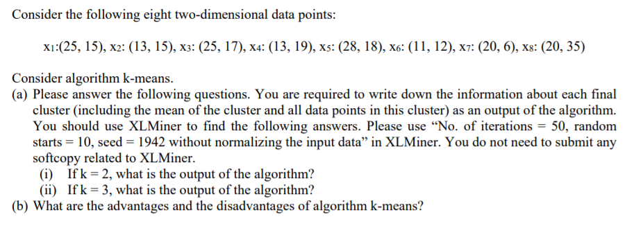 Consider the following eight two-dimensional data | Chegg.com