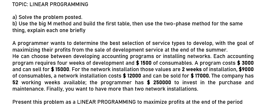 Solved TOPIC: LINEAR PROGRAMMING Thanks! Solve a, if you can | Chegg.com