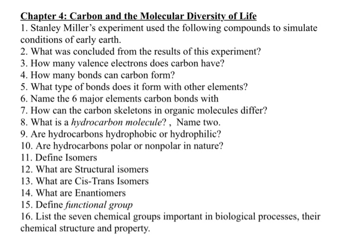 Solved Chapter 4: Carbon and the Molecular Diversity of Life | Chegg.com