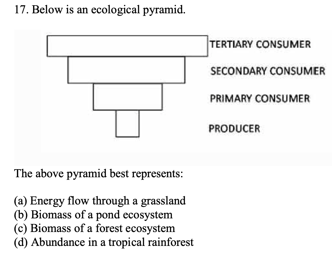 Solved 17. Below is an ecological pyramid. The above pyramid | Chegg.com