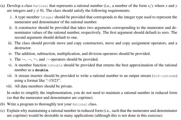 Solved (a) Develop a class Rational that represents a | Chegg.com