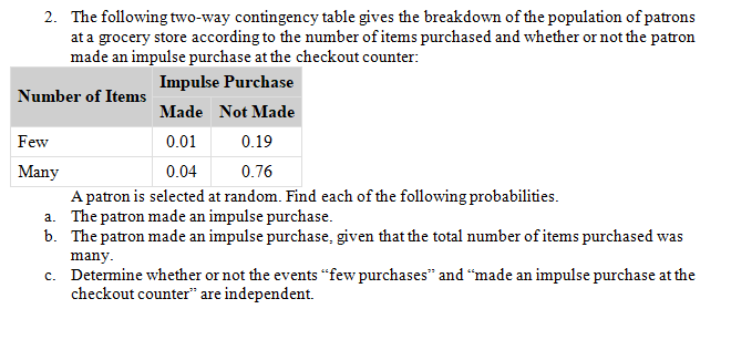 Solved 2. The following two-way contingency table gives the | Chegg.com