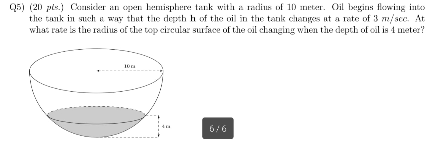 Solved Q5) (20 ﻿pts.) ﻿Consider an open hemisphere tank with | Chegg.com