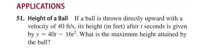 Solved APPLICATIONS 51. Height of a Ball If a ball is thrown | Chegg.com
