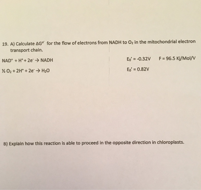 Solved Calculate Delta G degree' for the flow of electrons | Chegg.com