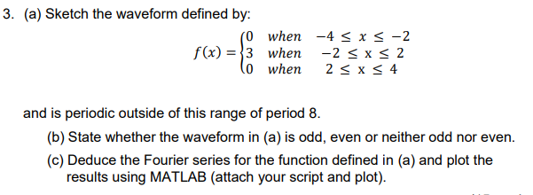 Solved (a) Sketch the waveform defined by: and is periodic | Chegg.com