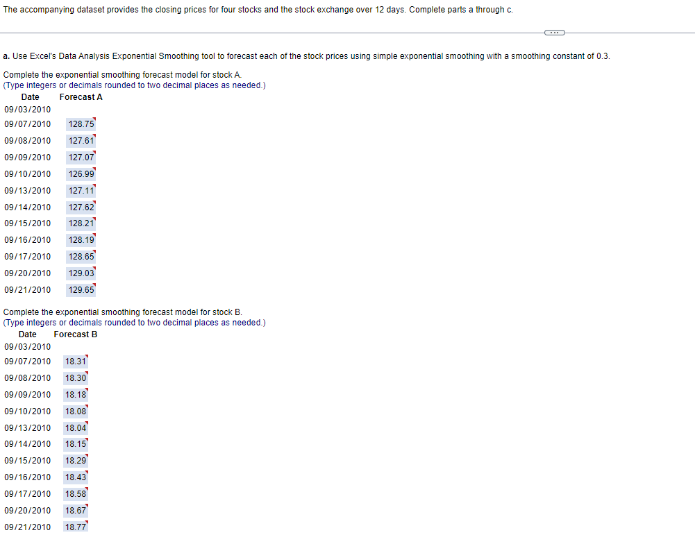 Solved a. Use Excel's Data Analysis Exponential Smoothing | Chegg.com
