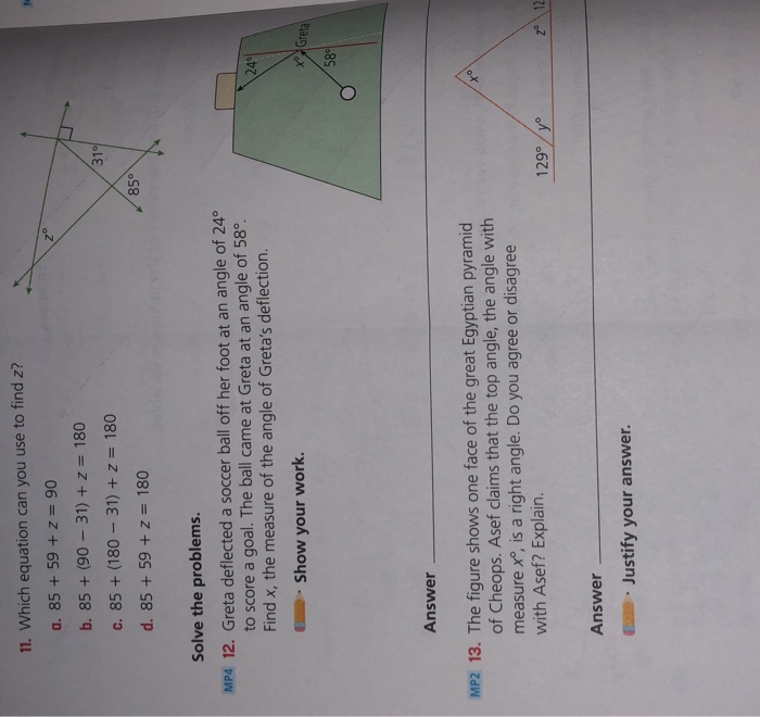 Solved 11. Which equation can you use to find z? 85 + 59 + z | Chegg.com