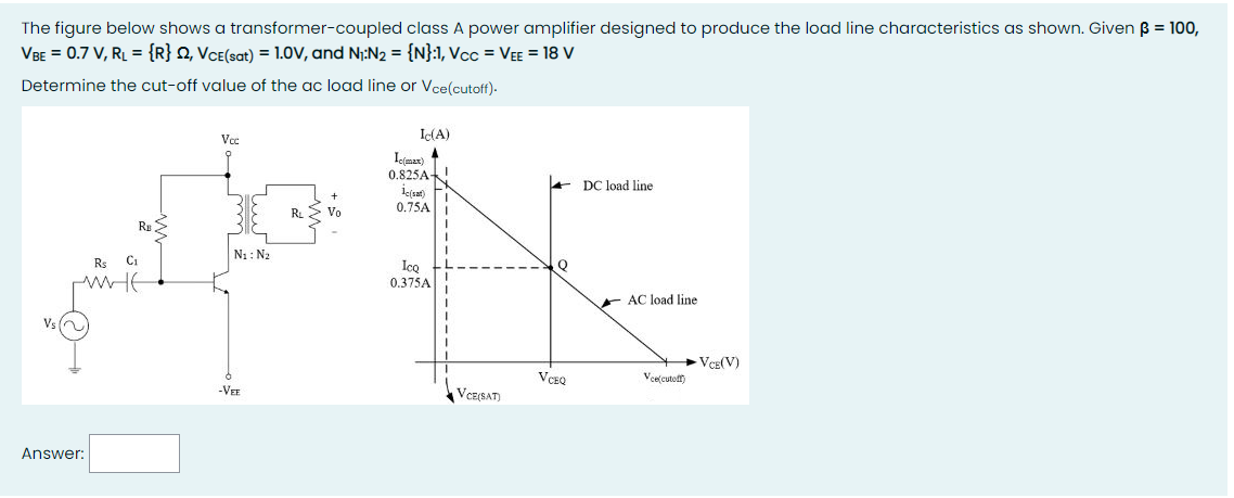Solved The figure below shows a transformer-coupled class A | Chegg.com