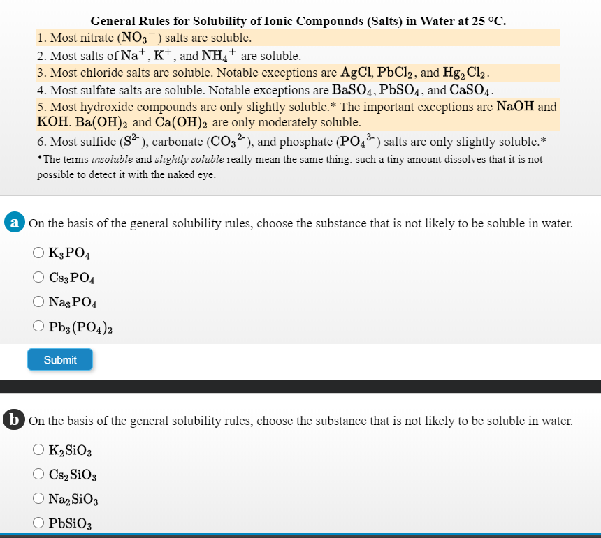 Solved General Rules for Solubility of Ionic Compounds | Chegg.com