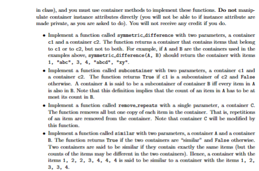 Solved roblem 1 [30 points ] Container objects. This | Chegg.com