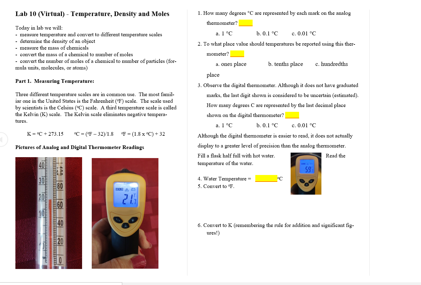 Solved Lab 10 (Virtual) - Temperature, Density and Moles 1. | Chegg.com