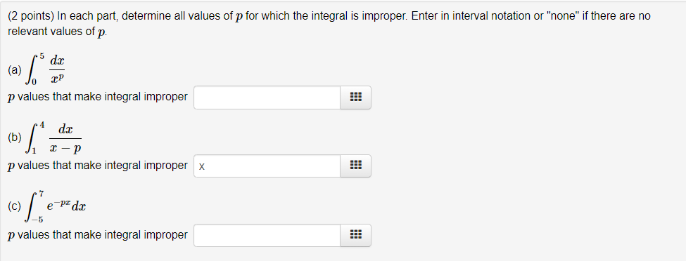 Solved (2 ﻿points) ﻿In each part, determine all values of p | Chegg.com