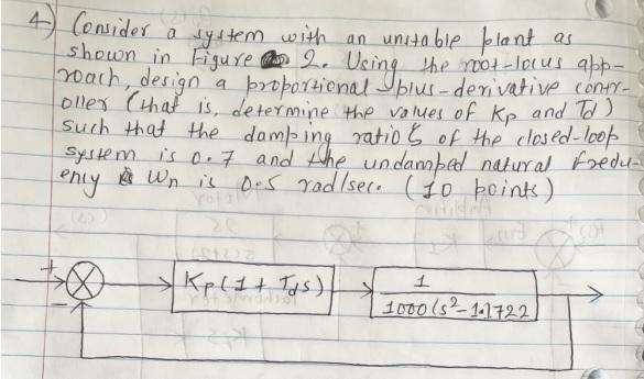 Solved 4) Consider a system with an unstable plant as shown | Chegg.com