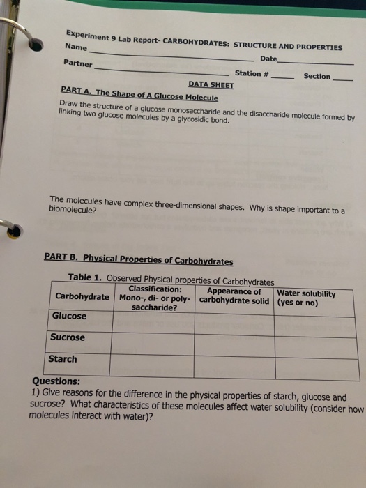 Solved Experiment 9 Lab Report- CARBOHYDRATES: STRUCTURE AND | Chegg.com Solved Experiment 9 Lab Report- CARBOHYDRATES: STRUCTURE AND | Chegg.com