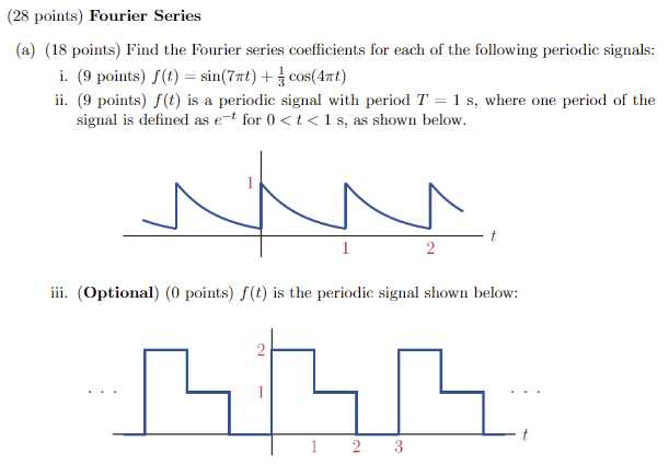 Solved (28 points) Fourier Series (a) (18 points) Find the | Chegg.com