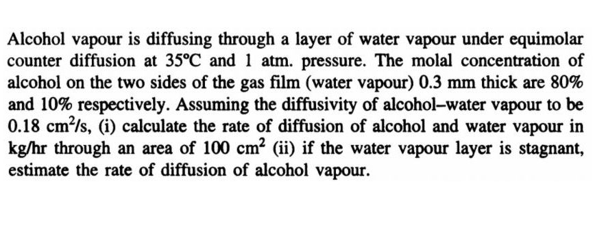 Solved Alcohol vapour is diffusing through a layer of water | Chegg.com