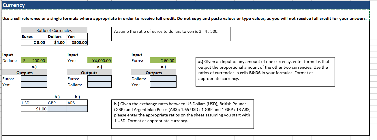 Solved CurrencyUse a cell reference or a single formula | Chegg.com