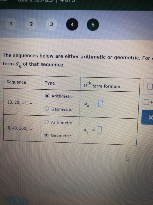 Solved 2 3 4 5 The sequences below are either arithmetic or | Chegg.com