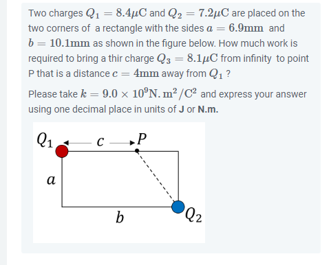 Solved Two charges Q1=8.4μC and Q2=7.2μC are placed on the | Chegg.com