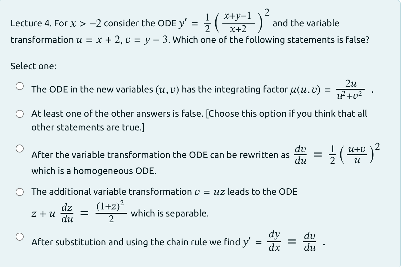 Solved Lecture 4. ﻿For x>-2 ﻿consider the ODE | Chegg.com