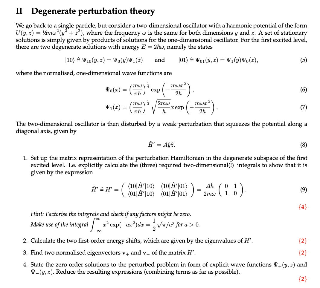 Solved II Degenerate perturbation theory We go back to a | Chegg.com