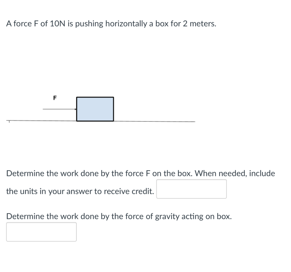 Solved A force F of 10N is pushing horizontally a box for 2 | Chegg.com
