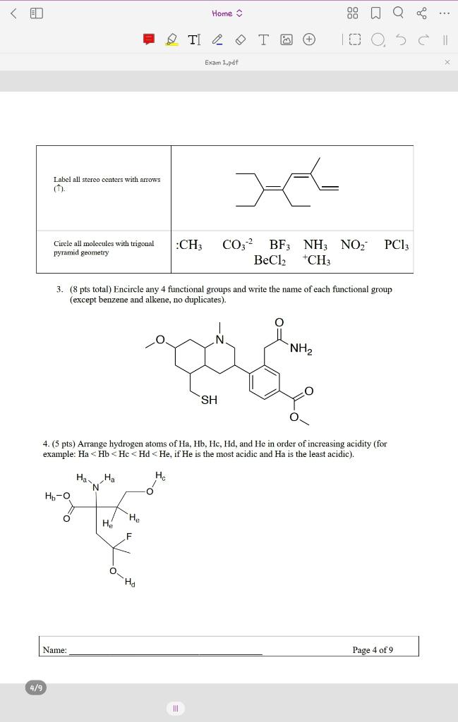 Solved 3. ( 8 pts total) Encircle any 4 functional groups | Chegg.com