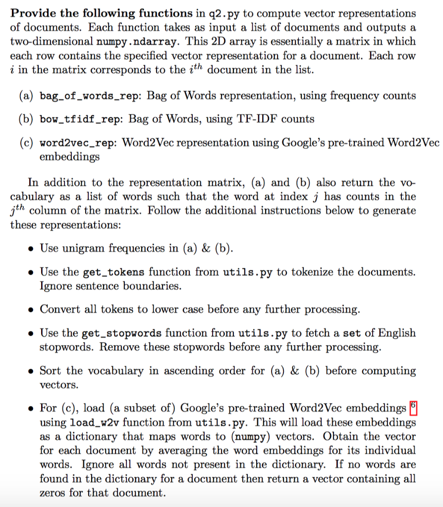Provide the following functions in q2.py to compute | Chegg.com