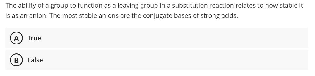 Solved The ability of a group to function as a leaving group | Chegg.com