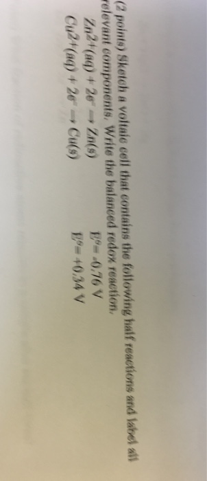 Solved (2 points) Sketch a voltaic cell that contains the | Chegg.com