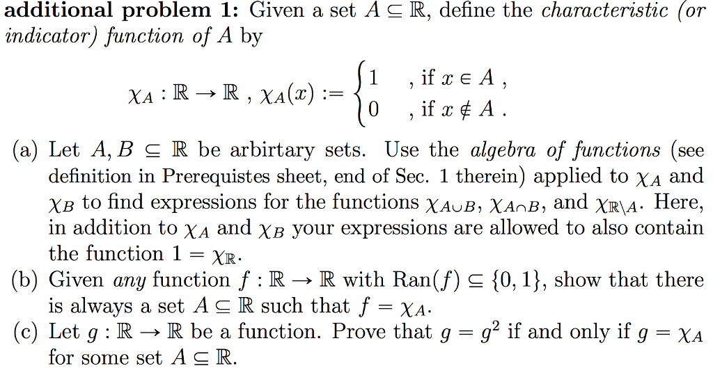 Solved additional problem 1: Given a set A C R, define the | Chegg.com