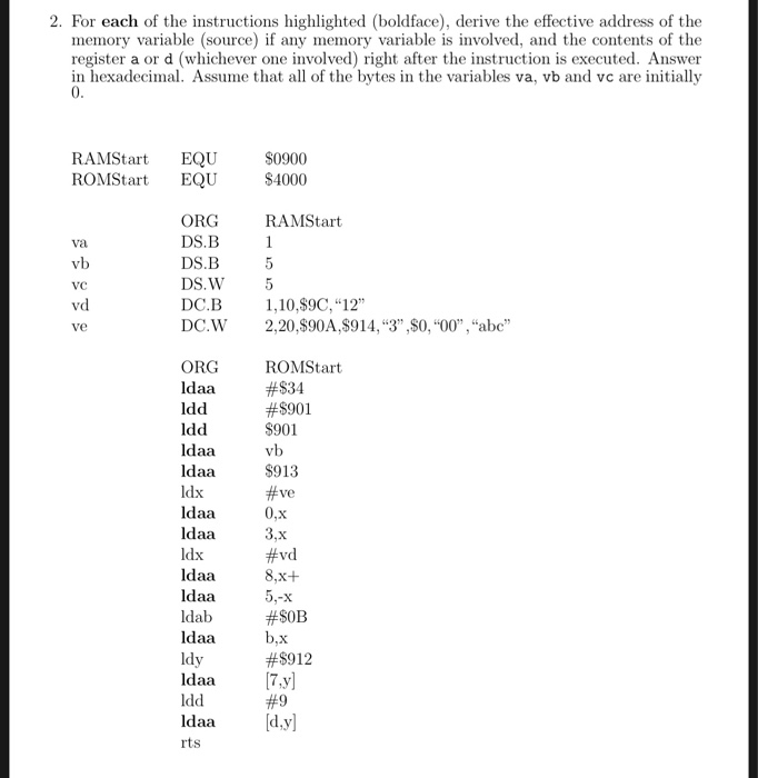 Solved 2. For each of the instructions highlighted | Chegg.com
