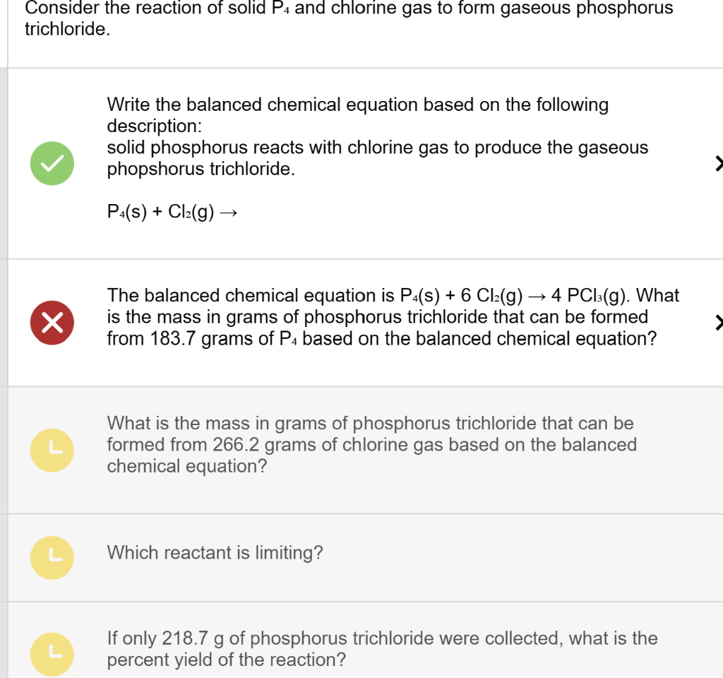 Solved Consider the reaction of solid P4 and chlorine gas to | Chegg.com