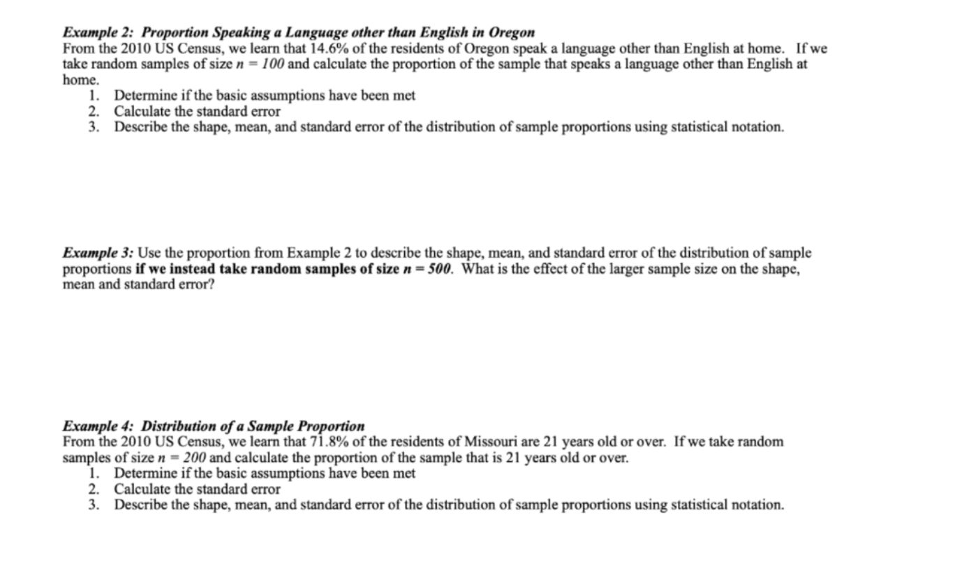 Solved Example 2: Proportion Speaking a Language other than | Chegg.com