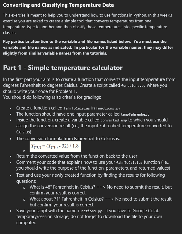 Solved Converting and Classifying Temperature Data This | Chegg.com