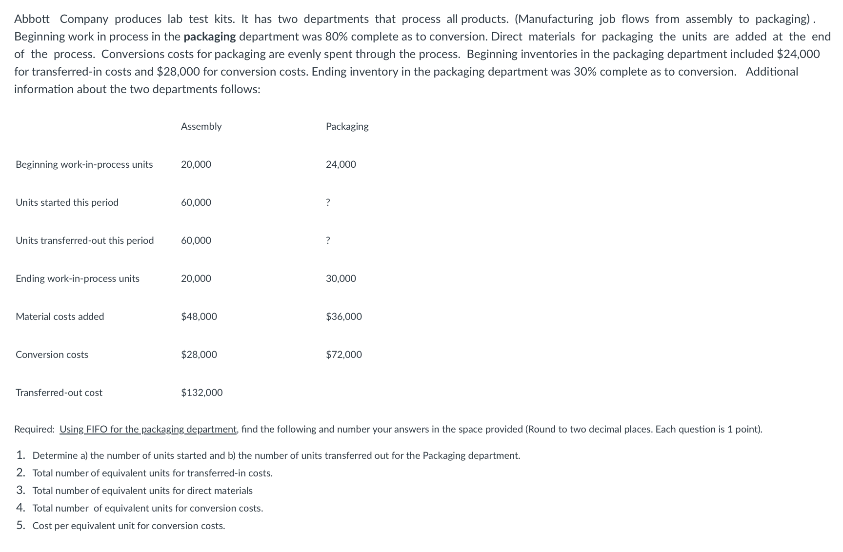 Solved Abbott Company produces lab test kits. It has two | Chegg.com