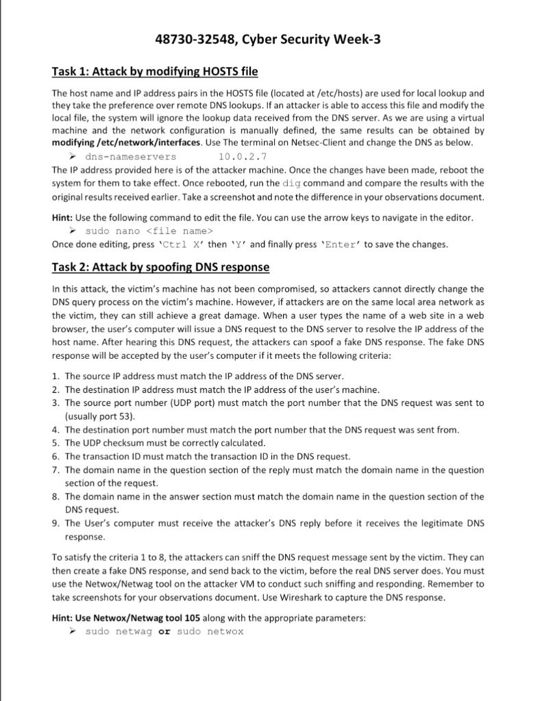 Solved 48730-32548, Cyber Security Week-3 Task 1: Attack by | Chegg.com