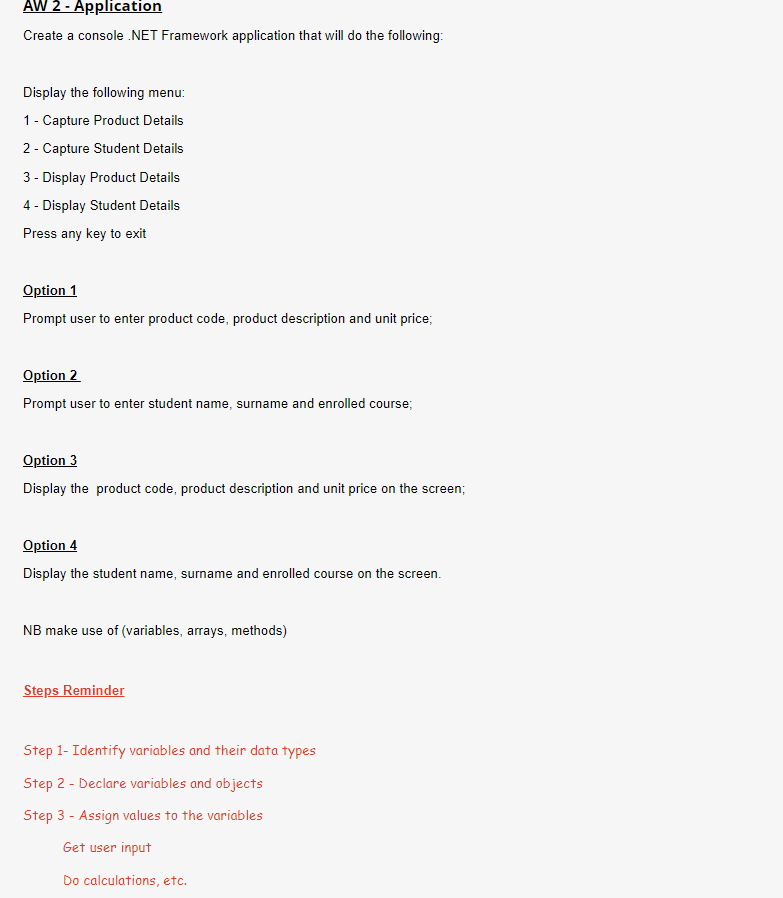 Solved Create an application to do the following: - Prompt | Chegg.com